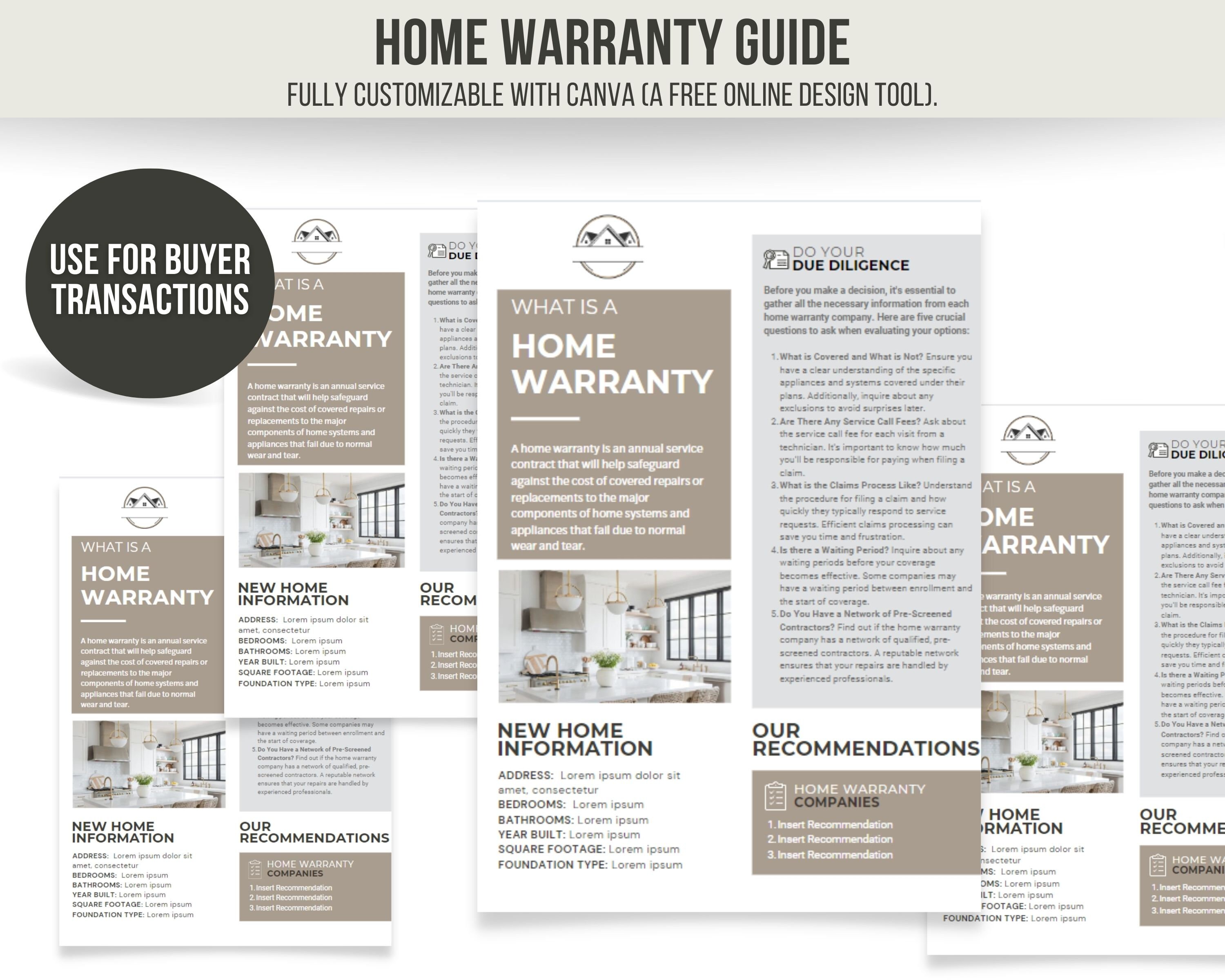 Home Warranty Guide | Printable Canva Template | Homebuyer's Guide ...