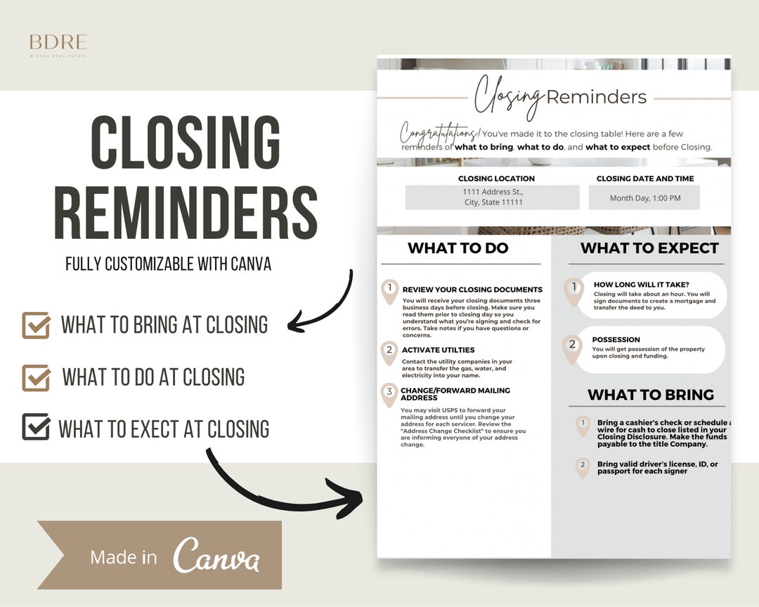 Buyer's Closing Reminders |first-time Homebuyers| Real Estate Buyers ...