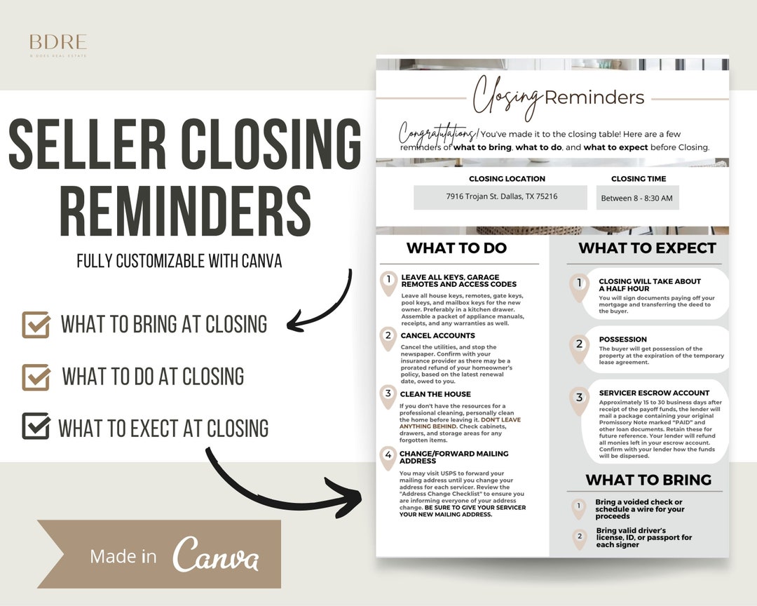 Seller's Closing Reminders|first-time Homebuyers| Real Estate Buyers| Real Estate Marketing ...