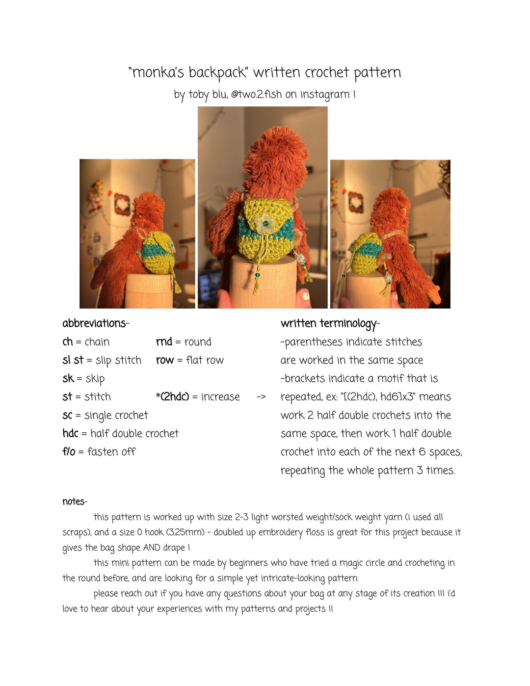 Monka's Backpack Crochet Pattern (PATTERN ONLY!) - Etsy