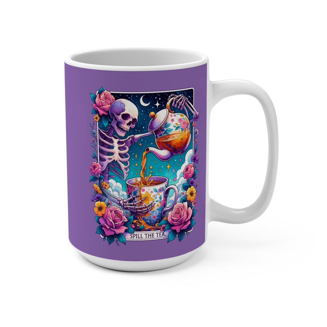 Light Purple Mug 15oz, Skeleton Drink Tea, Moon and Stars, Floral Tea ...
