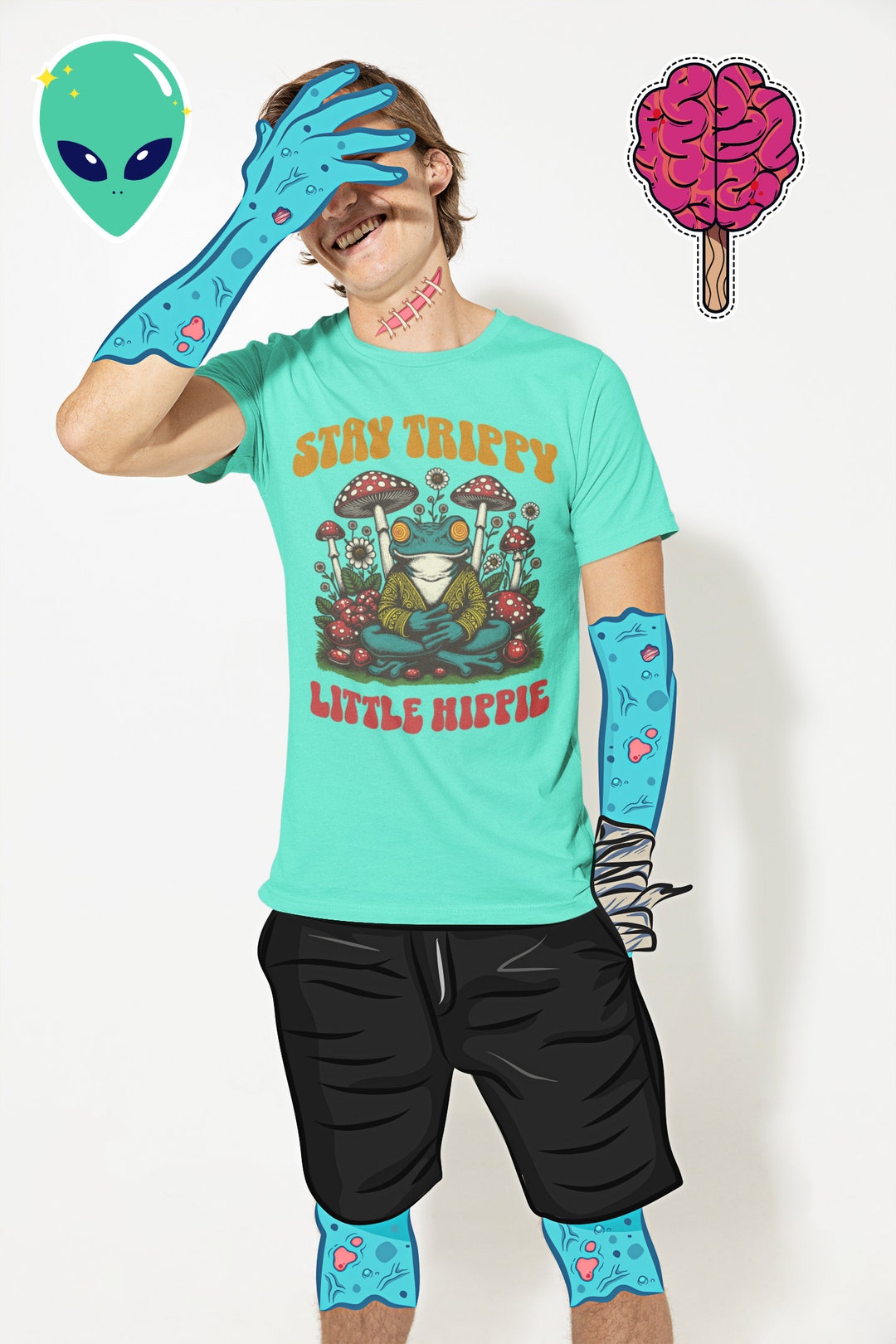 Stay Trippy Hippi Tee, Frog Yoga Pose Shirt, Psychedelic Shrooms Top ...