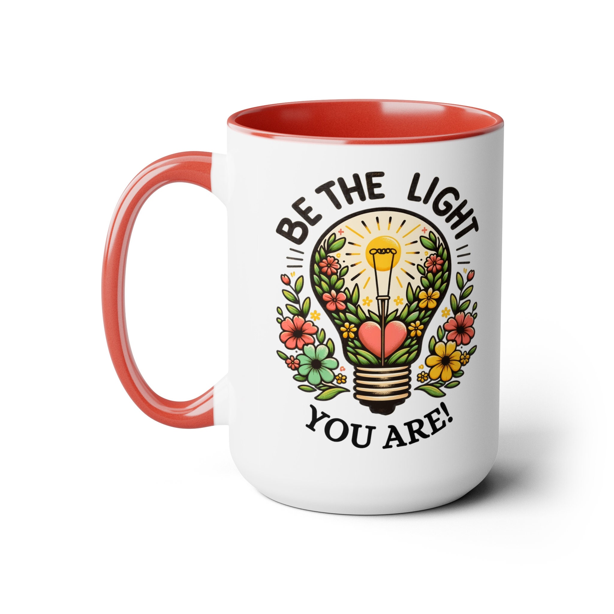Be the Light You Are Inspirational Heart Floral Light Bulb Mug Two-tone ...