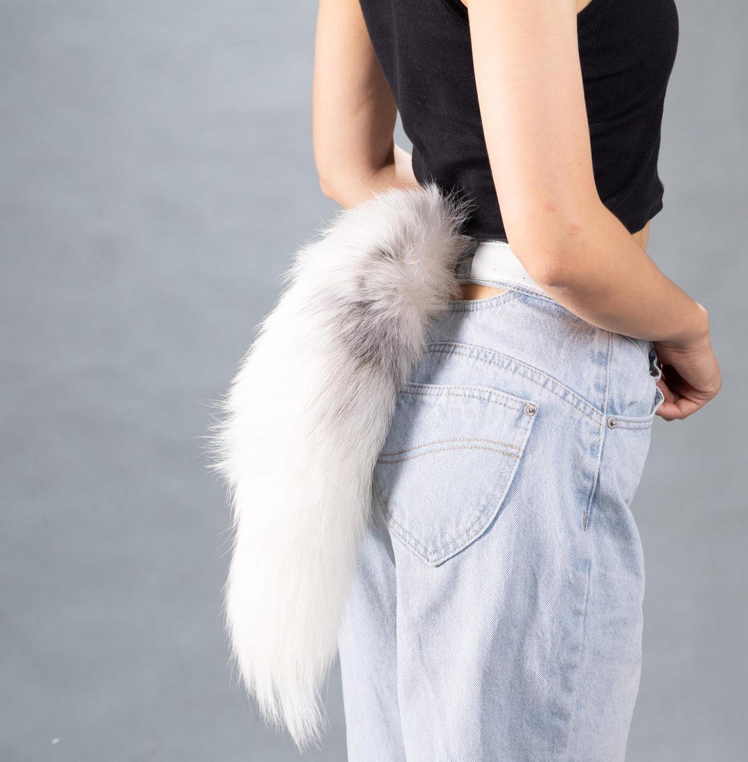 White Fur Tail With Black Spots/tail That Can Be Worn Directly on the ...