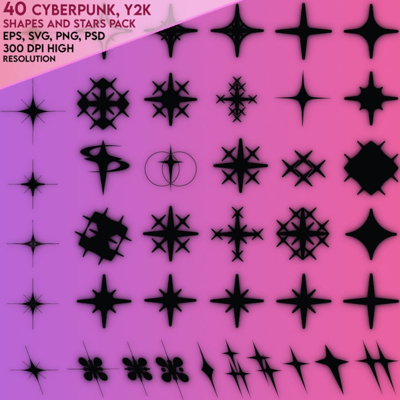 40 Cyberpunk Futuristic Y2K Inspired Star Shapes, Vectors, and Icons ...