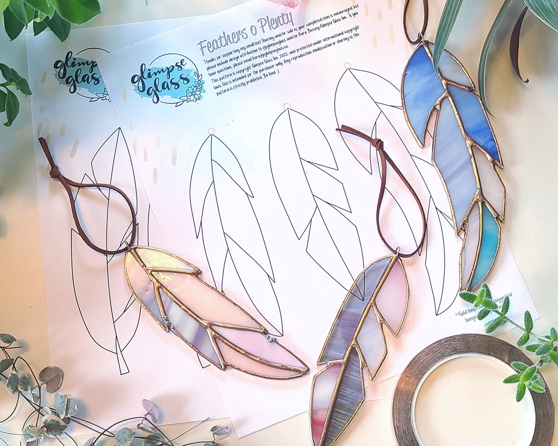 Stained Glass Feather Patterns X 6 // Beginner Stained Glass - Etsy Canada