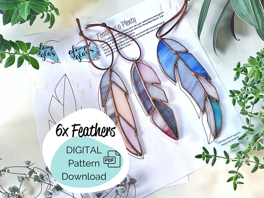 Stained Glass Feather Patterns X 6 // Beginner Glass Pattern - SIX Easy ...