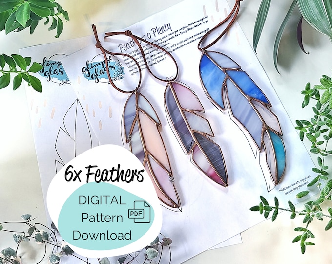 Stained Glass Feather Patterns X 6 // Beginner Glass Pattern - SIX Easy ...