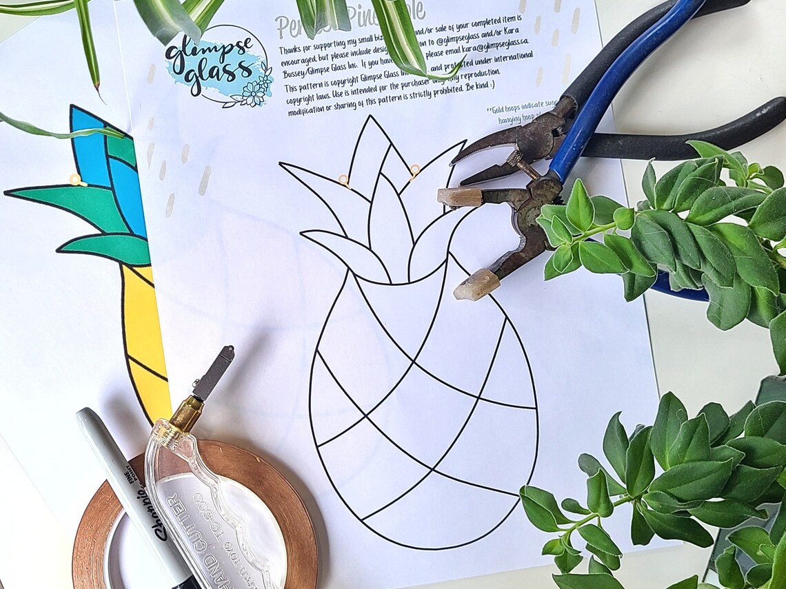 Stained Glass Pattern Perfect Pineapple // Beginner Stained | Etsy