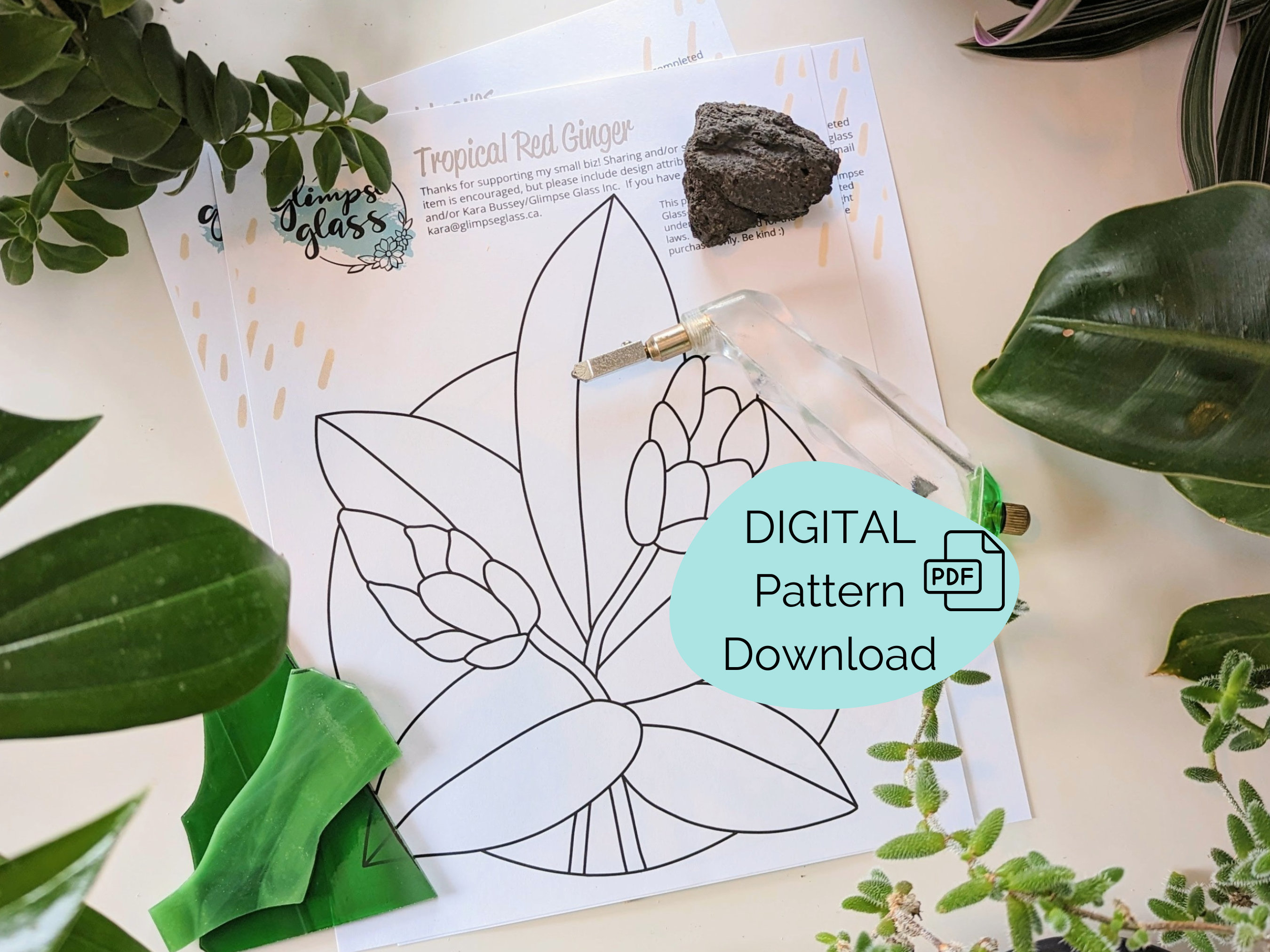 Stained Glass Red Ginger Pattern // Easy Glass Pattern - Etsy
