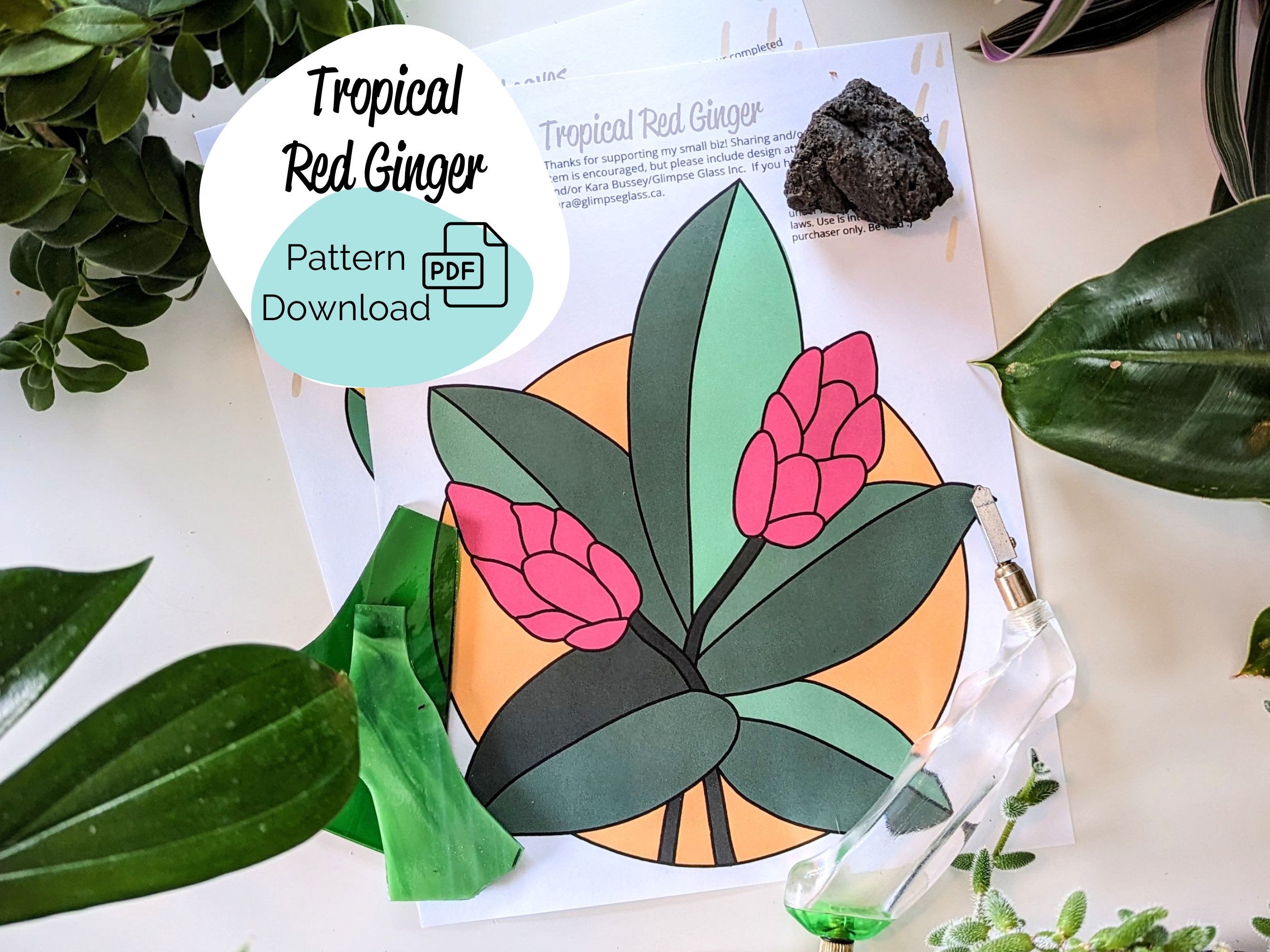 Stained Glass Red Ginger Pattern // Easy Glass Pattern - Etsy