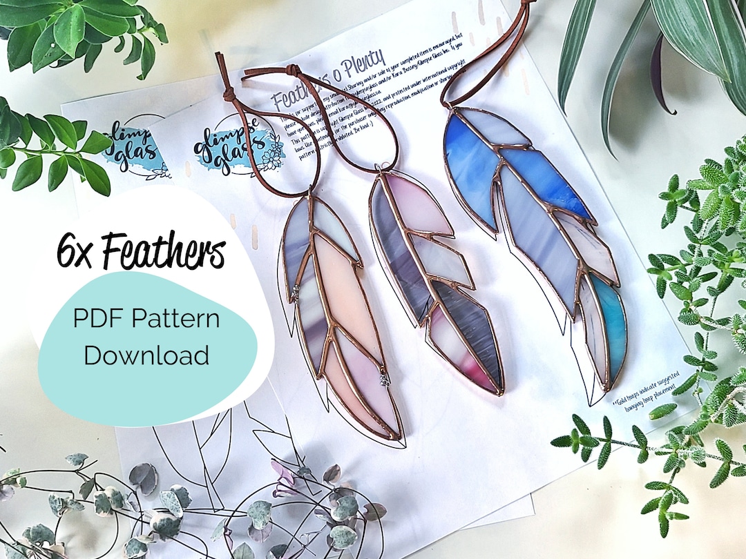 Stained Glass Feather Patterns X 6 // Beginner Stained Glass - Etsy