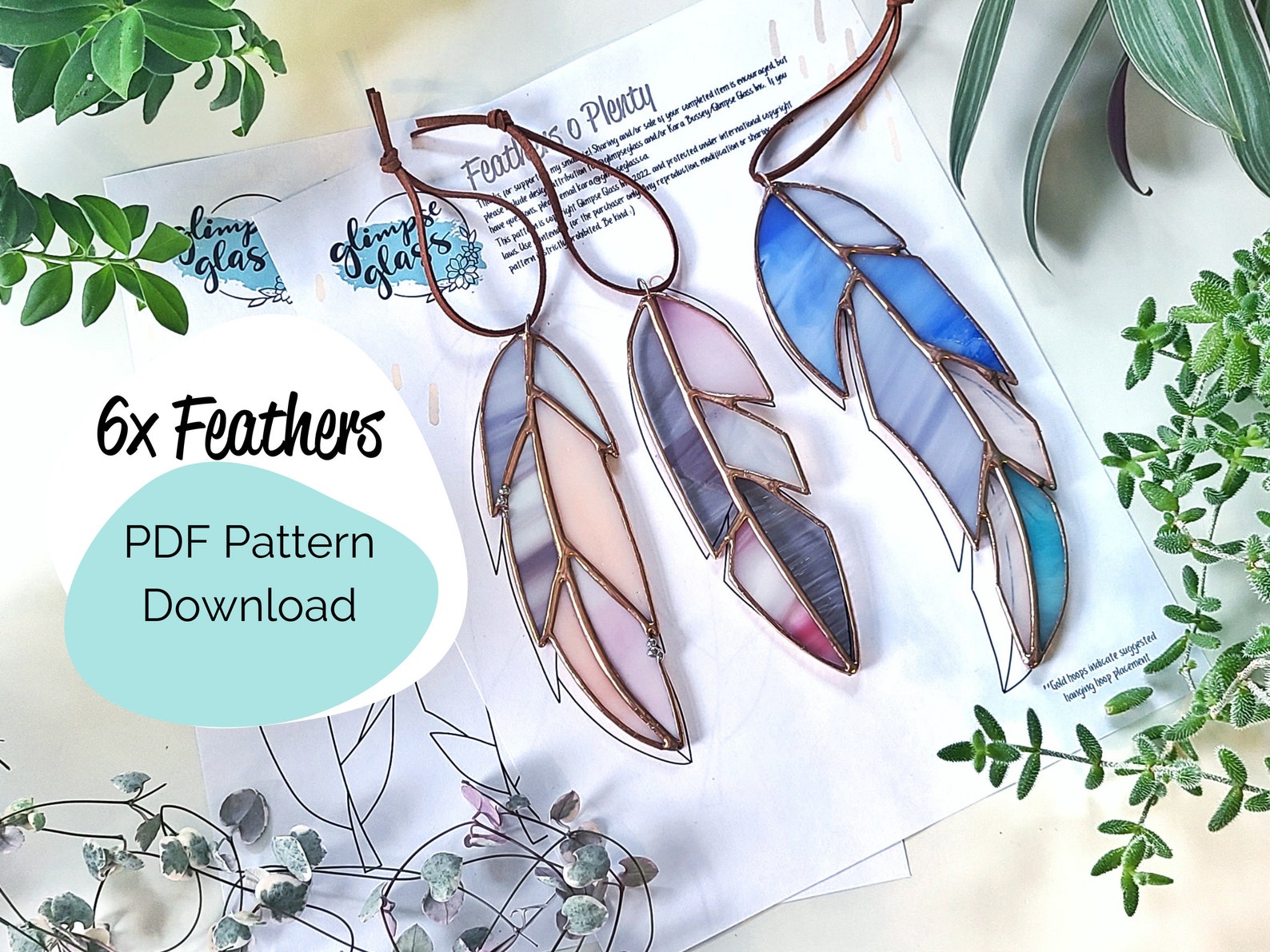 Stained Glass Feather Patterns X 6 // Beginner Stained Glass - Etsy Canada