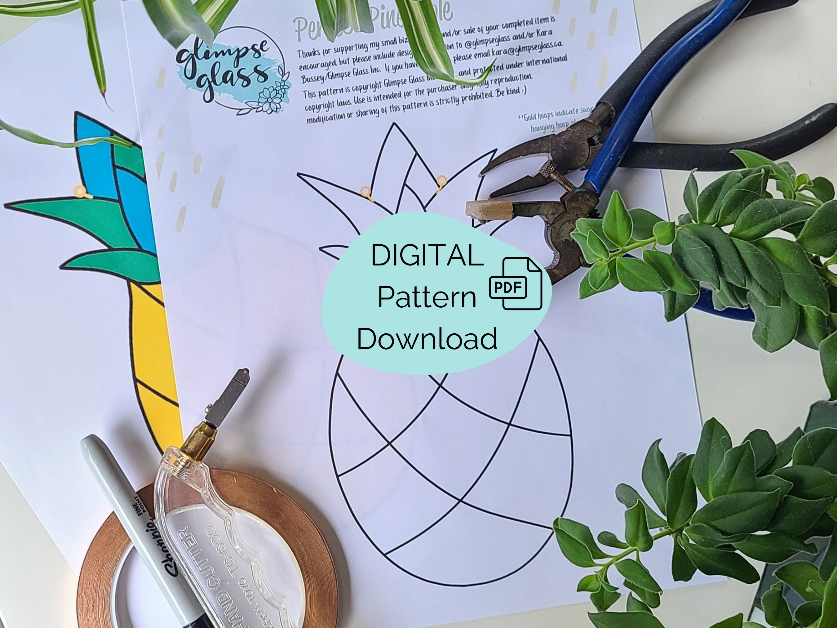Pineapple Stained Glass Pattern: Beginner-friendly SVG/PDF (digital ...