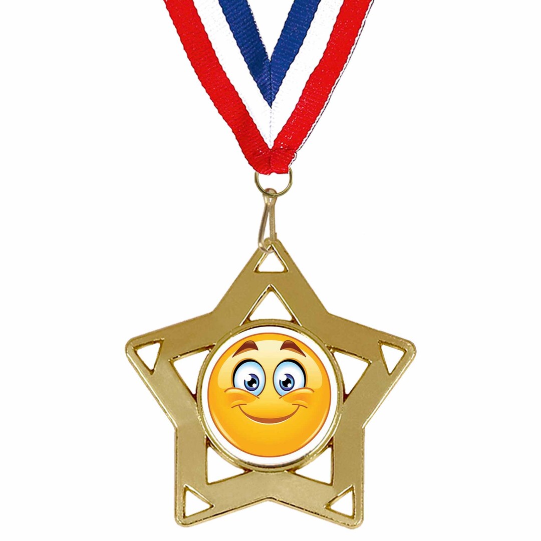 Gold Star Smiley Face Children's Kids Medal 60mm With Ribbon FREE ...