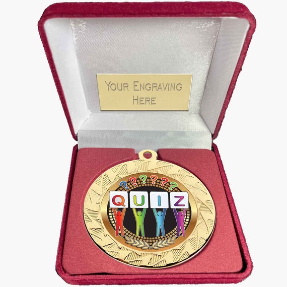 Gold Heavyweight Quiz Medal in Blue Box With Ribbon 70mm 2 - Etsy UK