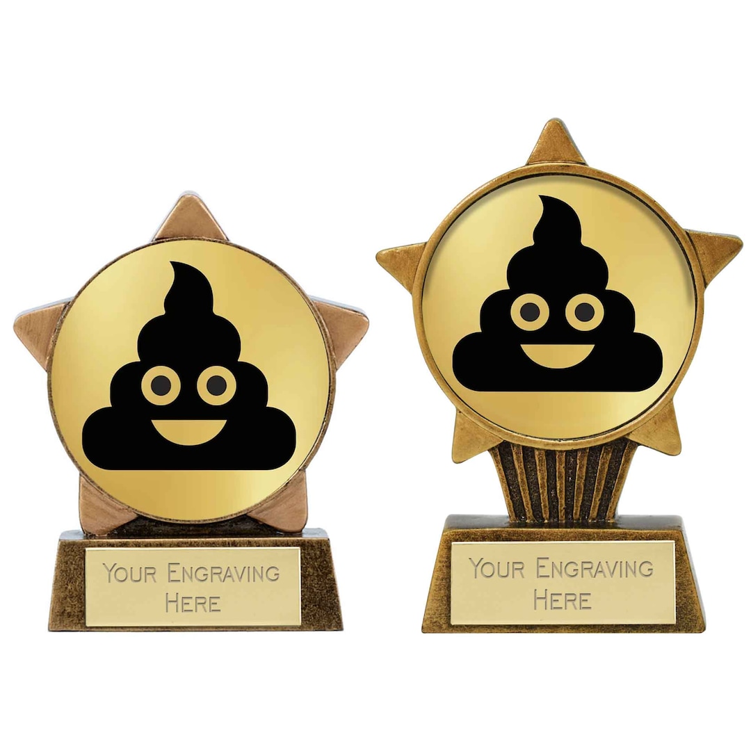 Gold Star Novelty Poo Trophy Award in 2 Sizes & Free Personalised ...