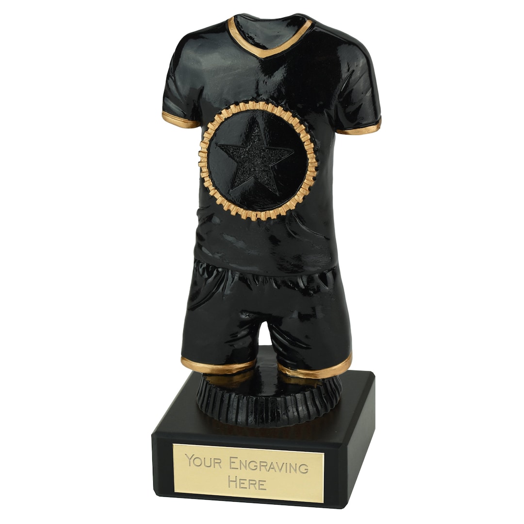 Black Football Shirt Trophy Award on A Marble Base 13cm (5 1/8") FREE ...