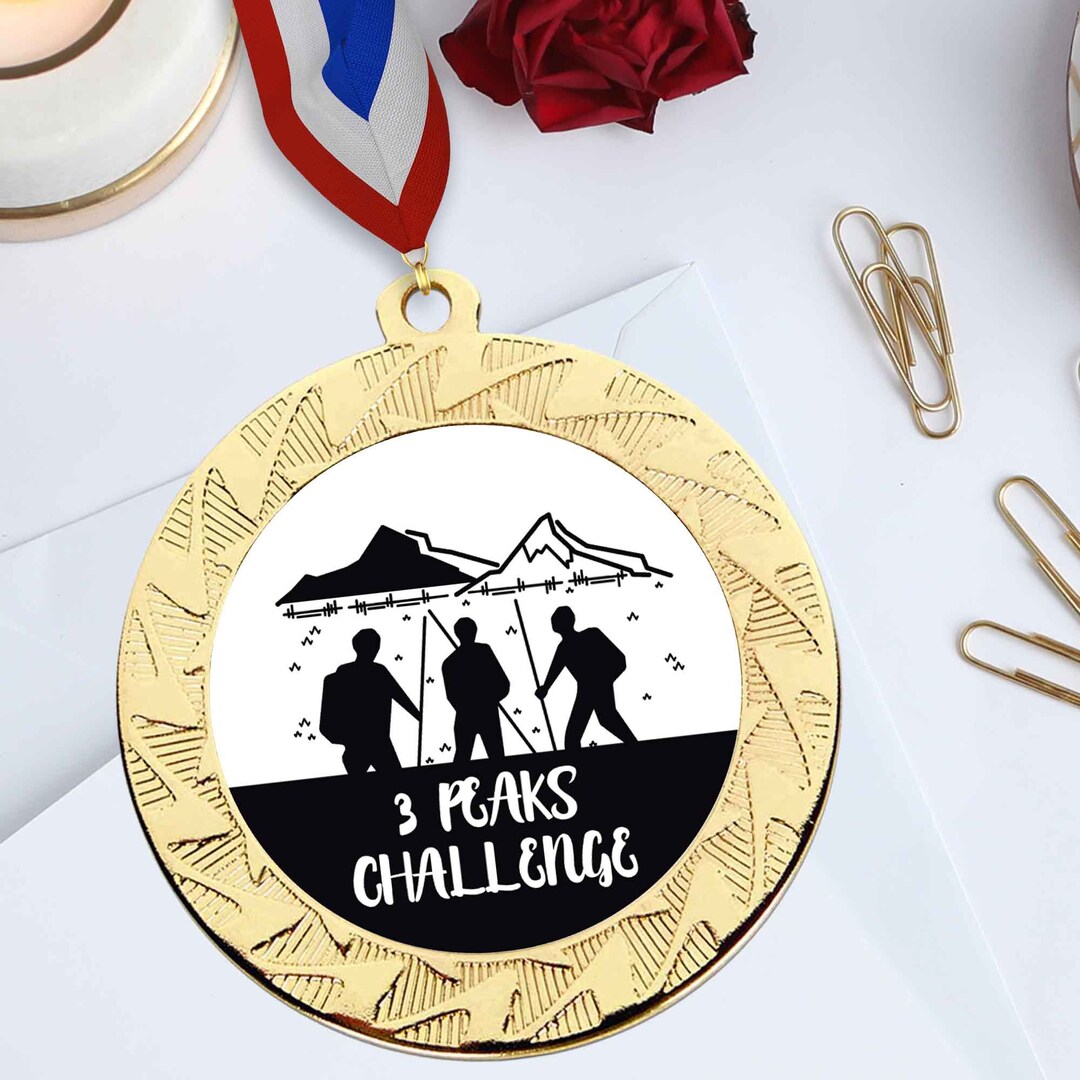Large Gold Heavyweight 3 Peaks Challenge Medal 70mm With Free Ribbon ...