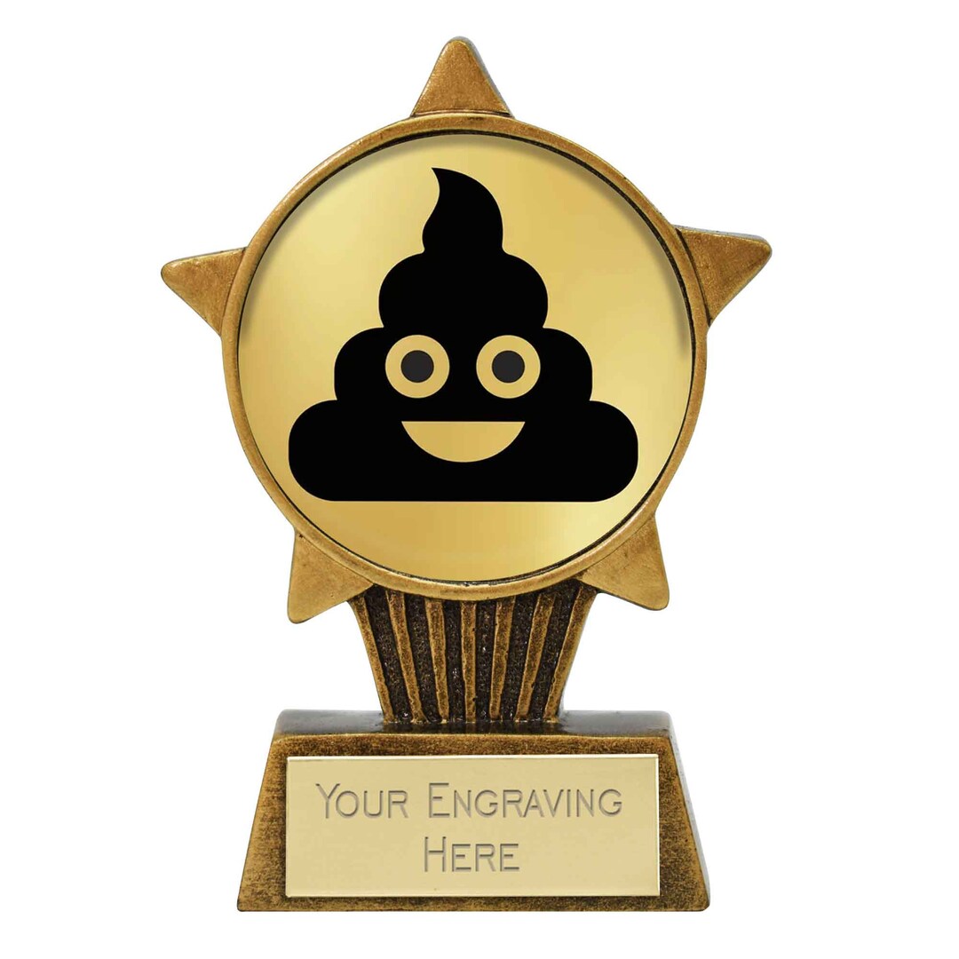 Gold Star Novelty Poo Trophy Award 10cm (4") & Free Personalised ...