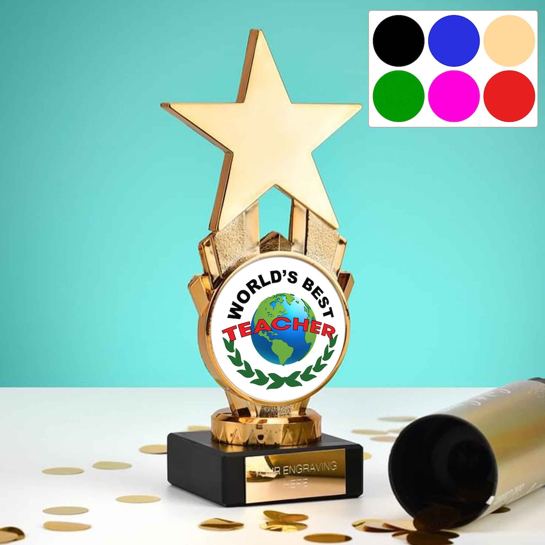 Star World's Best Teacher Award Novelty Gift Trophy Award in 6 Colours ...