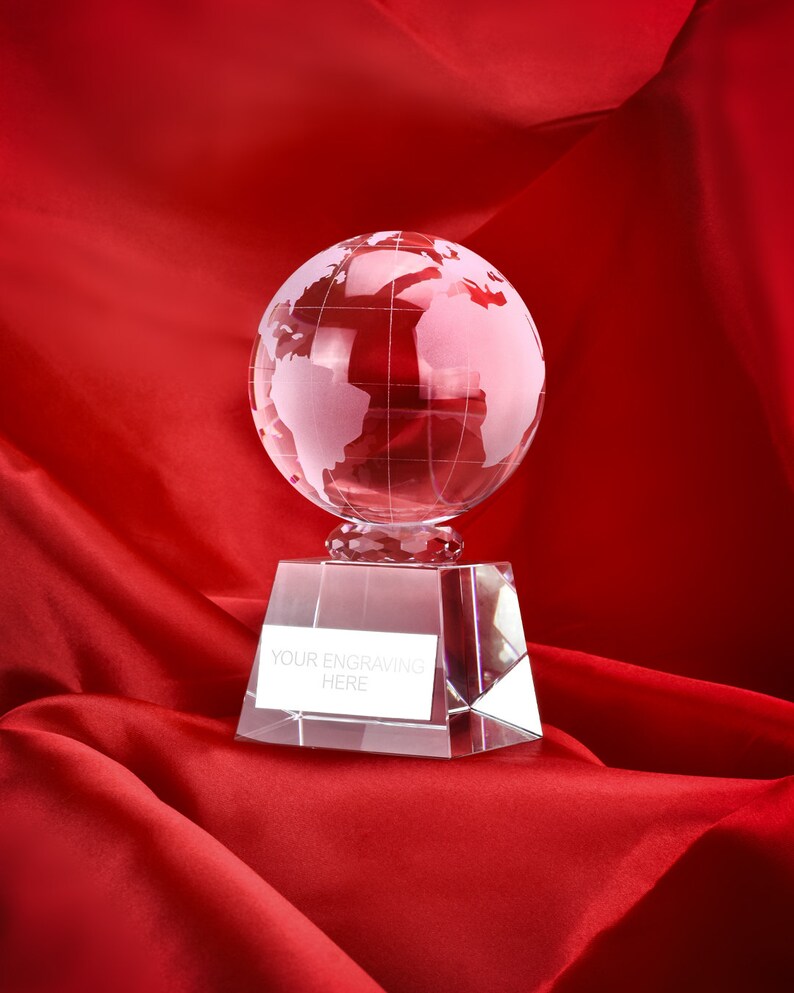 Crystal World Globe Trophy With Crystal Base - 3 Sizes | FREE ENGRAVING ...
