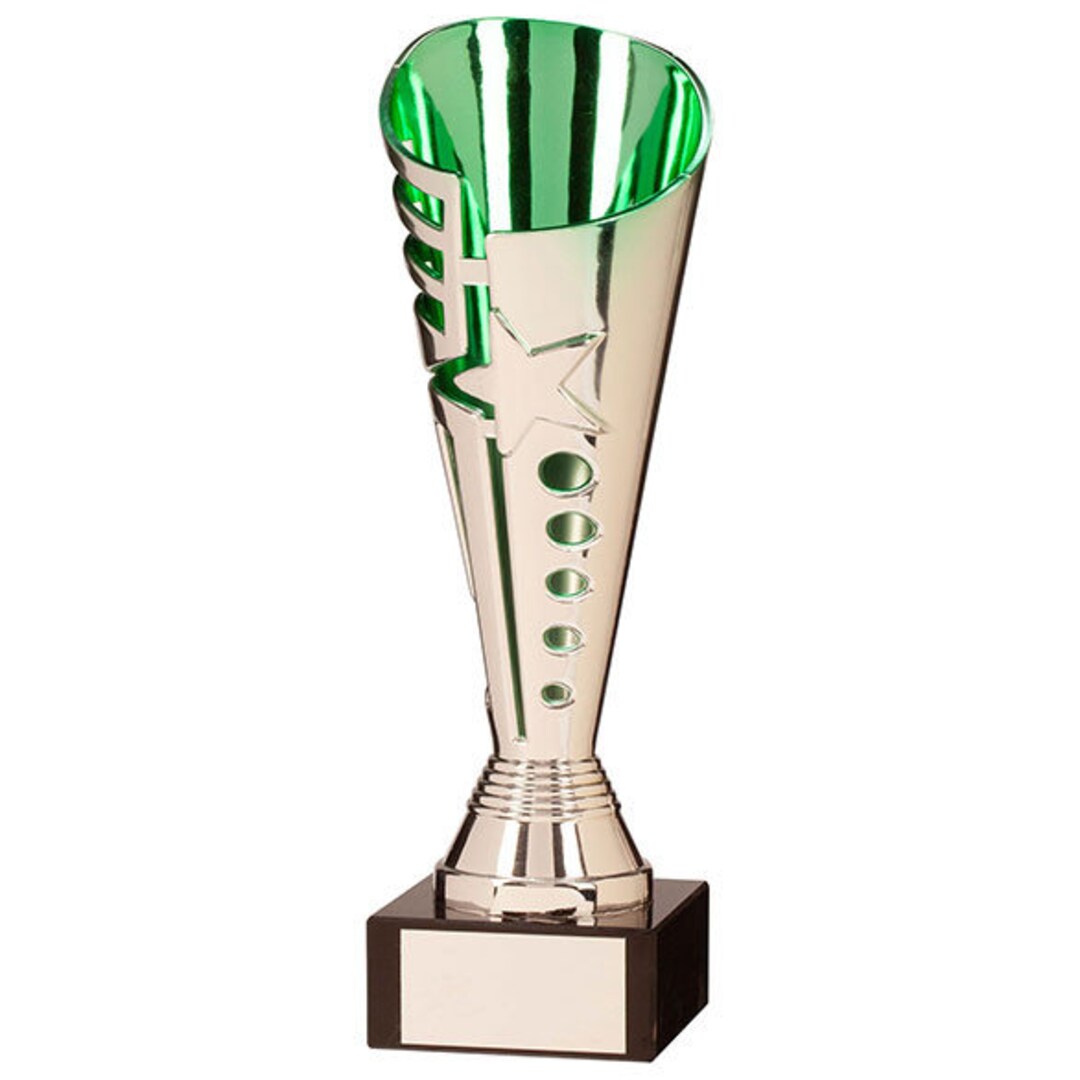 Silver and Green Star Detail Trophy Cup Award With Marble Base FREE ...