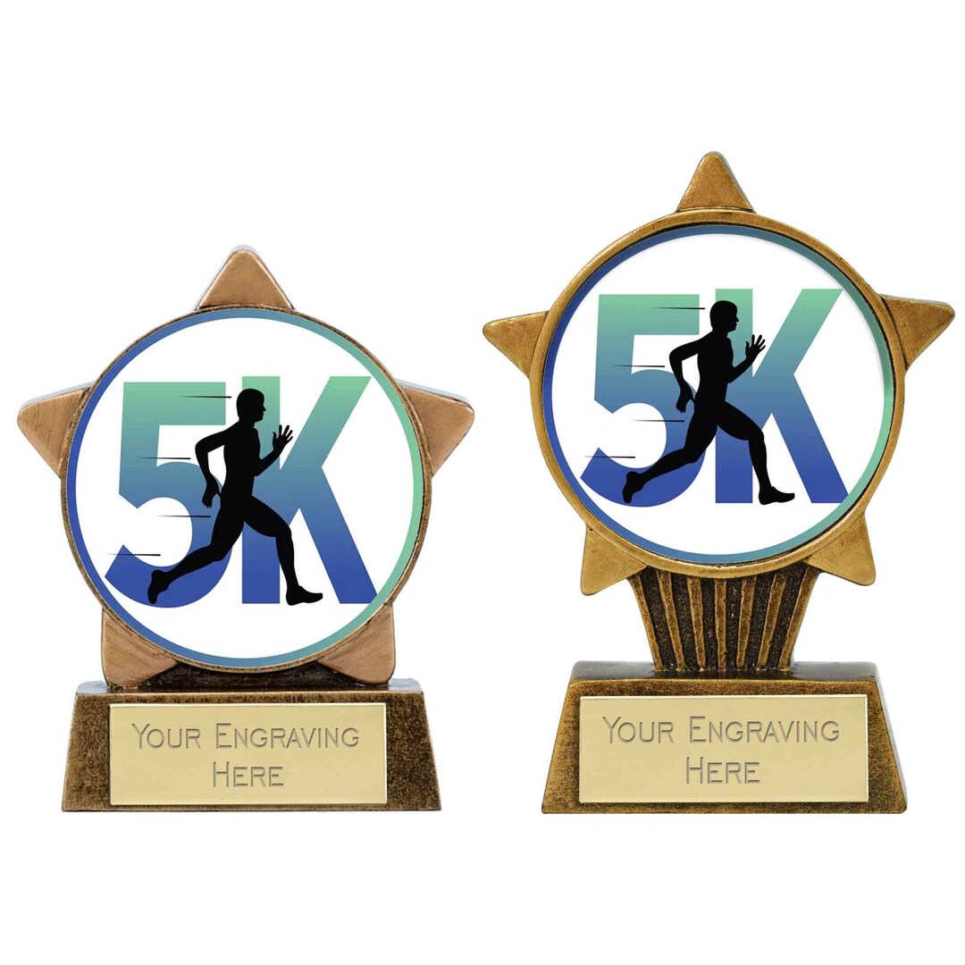 Gold Star 5K Run Trophy Award Male & Female 2 Sizes With Free ...