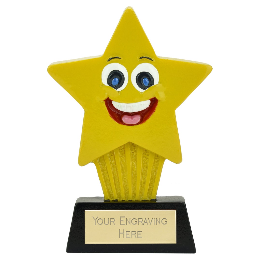Smiley Face Novelty Star Award Trophy 10cm (4") | FREE ENGRAVING - Etsy