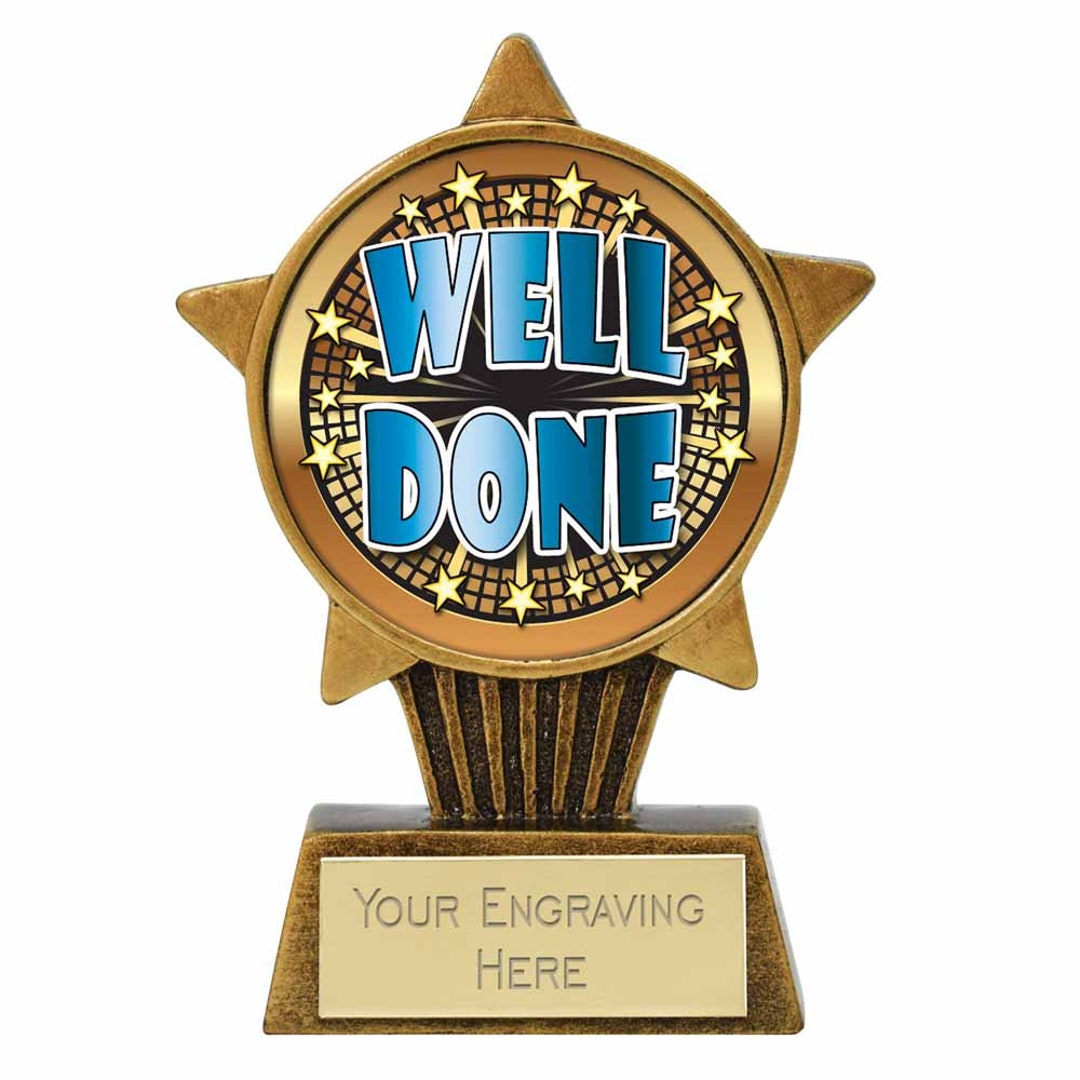 Gold Star Well Done Trophy Award 10cm (4") With Free Personalised ...