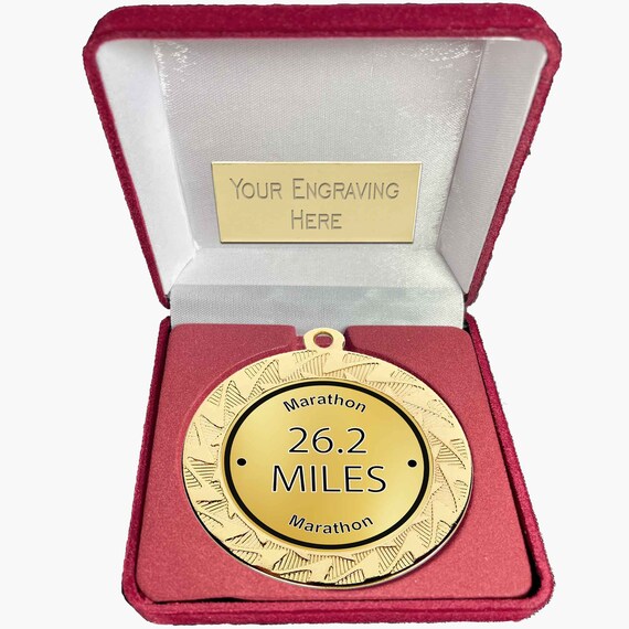 Gold Heavyweight Marathon Running Medal in A Burgundy Velour - Etsy UK