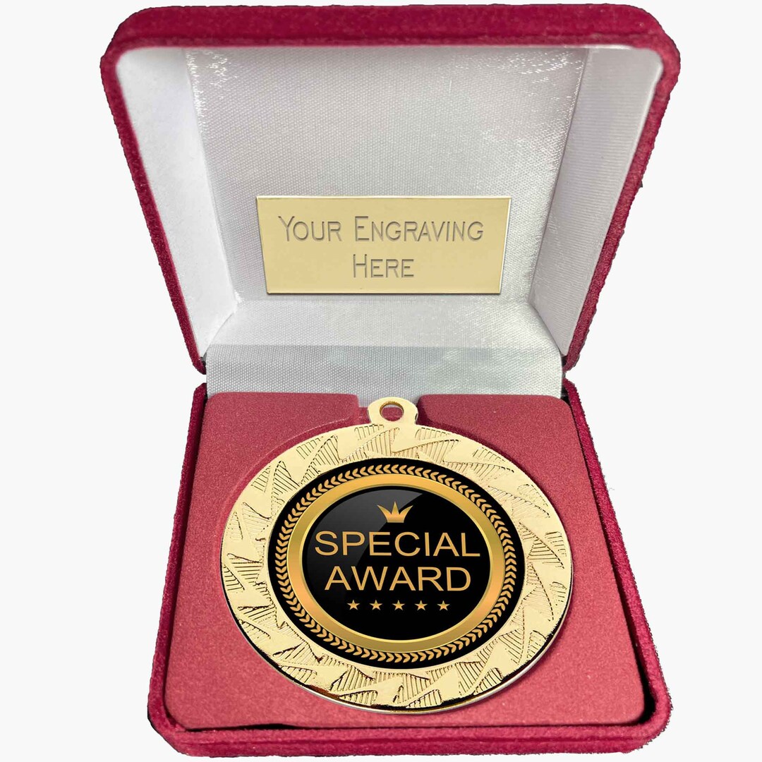 Gold Heavyweight Special Award Medal in A Burgundy Velour Box Case With ...