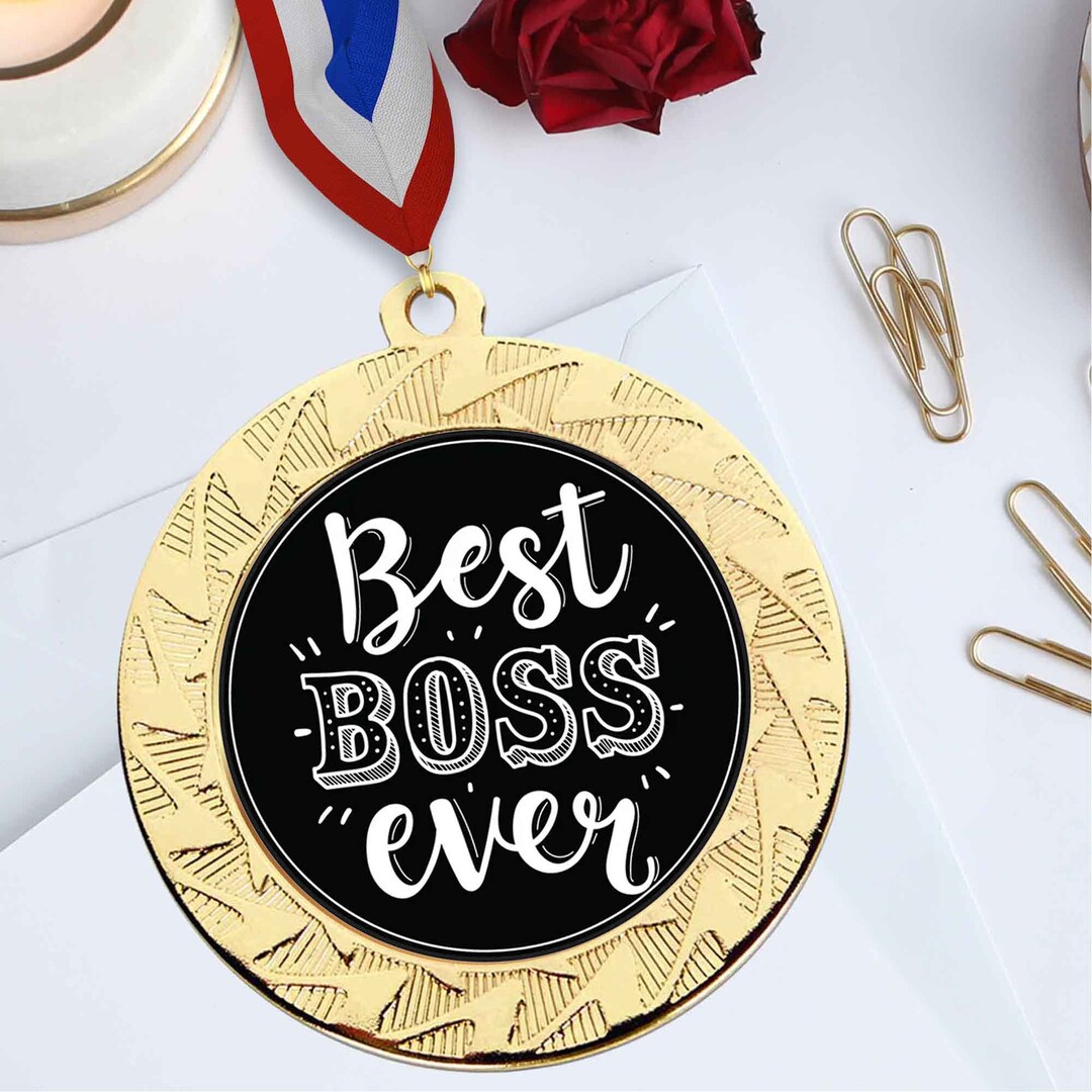 Large Gold Heavyweight Best Boss Ever Medal 70mm With Free Ribbon ...