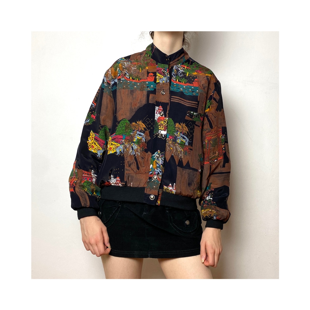 Vintage 90s Jacket in Novelty Graphic With Cuffs at the Bottom - Etsy