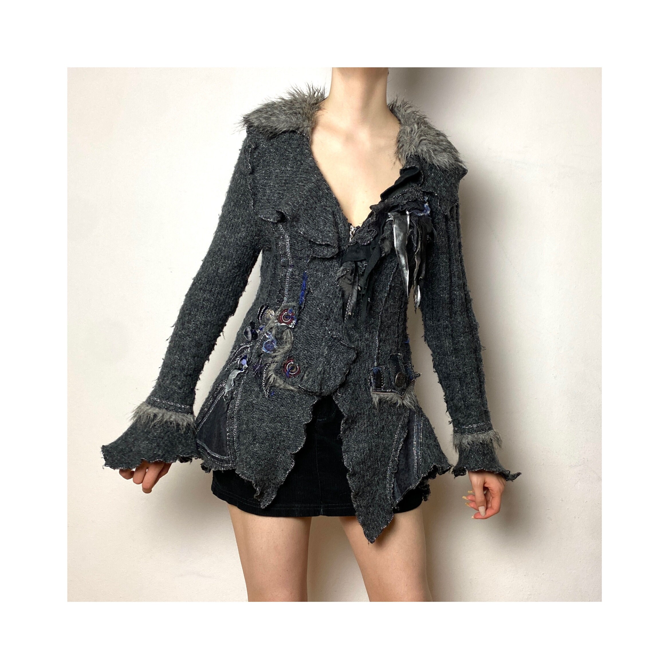 Y2K Zip up Sweater With Lots of Funky Details - Etsy