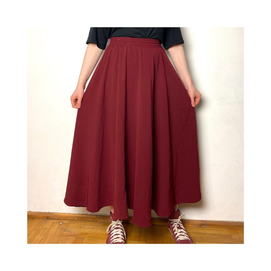 Vintage 90s Maroon Maxi Skirt - Etsy