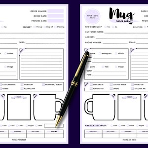 Mug Order Form Template, Coffee Cup Order Form, Wholesale Order Form ...