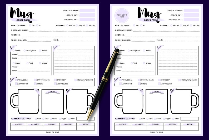 Mug Order Form Template, Coffee Cup Order Form, Wholesale Order Form ...