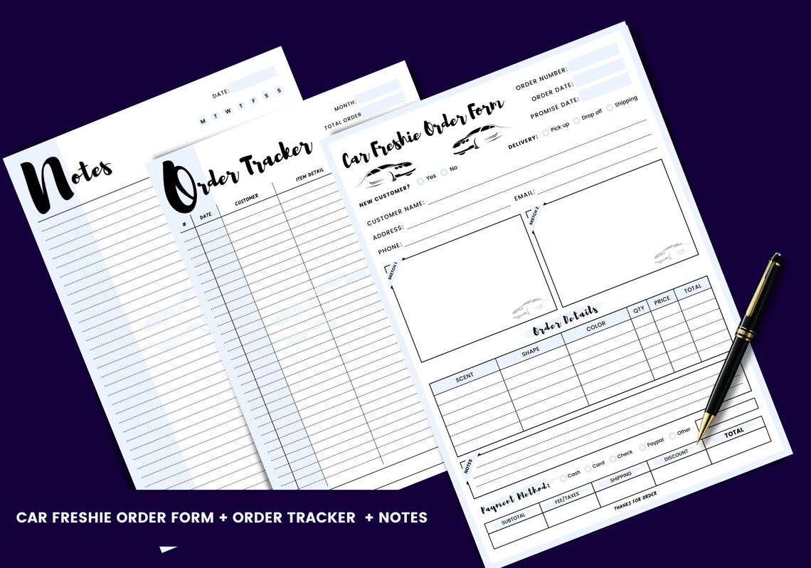 Car Freshie Order Form, Order Tracker, Daily Notes, Business Order Form ...