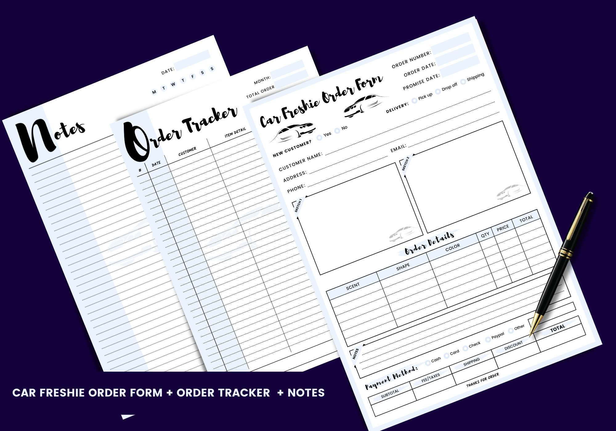 Car Freshie Order Form, Order Tracker, Daily Notes, Business Order Form ...