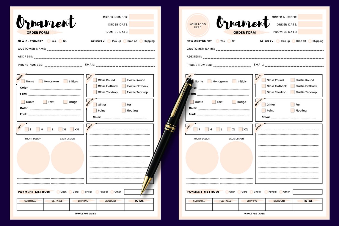 Ornament Order Form Template, Custom Order Form, Wholesale Order Form ...