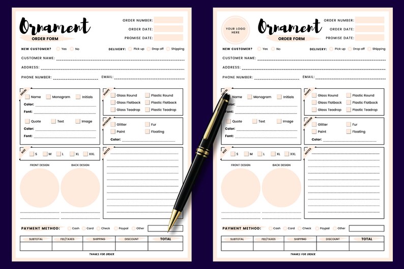 Ornament Order Form Template, Custom Order Form, Wholesale Order Form ...