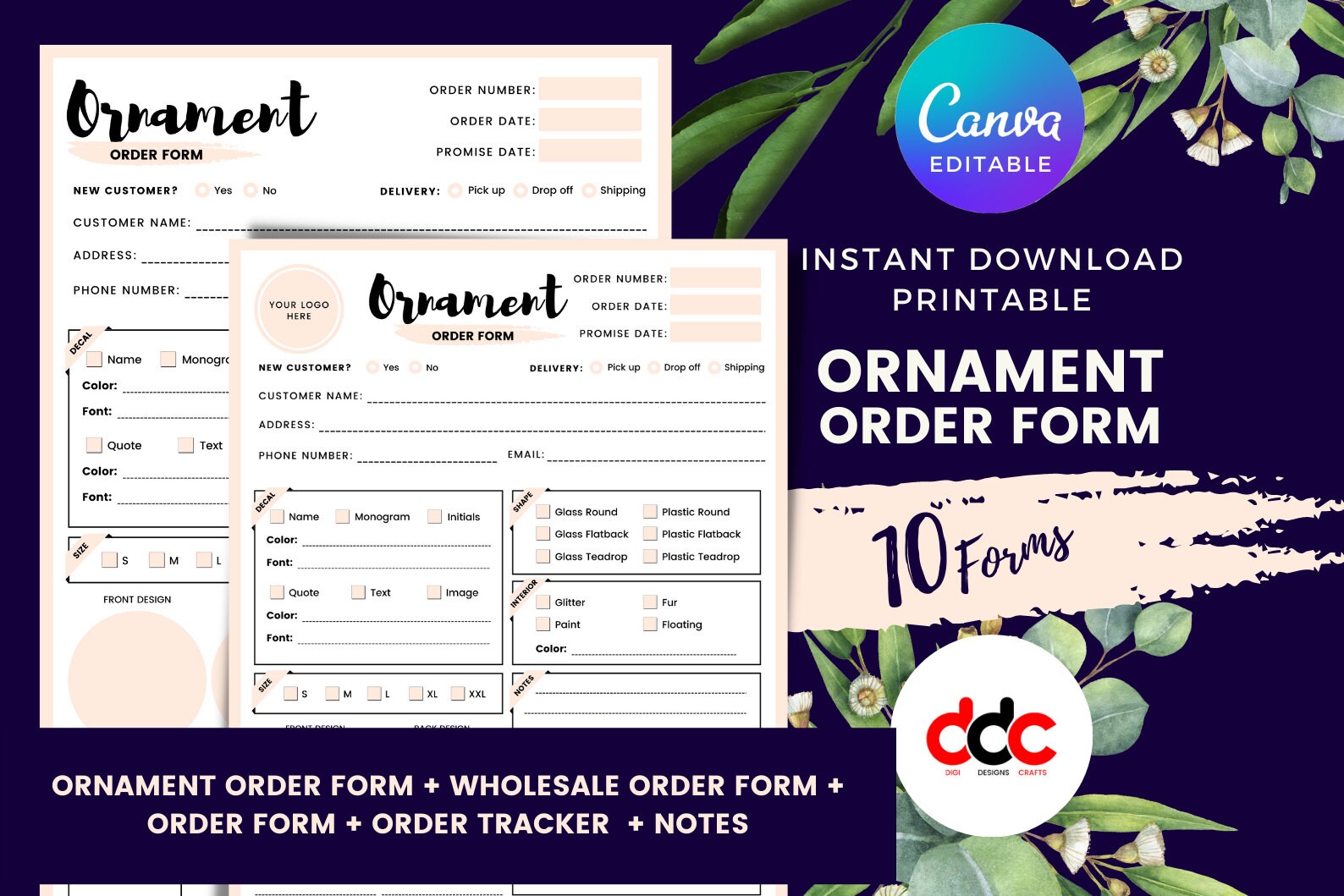 Ornament Order Form Template, Custom Order Form, Wholesale Order Form ...