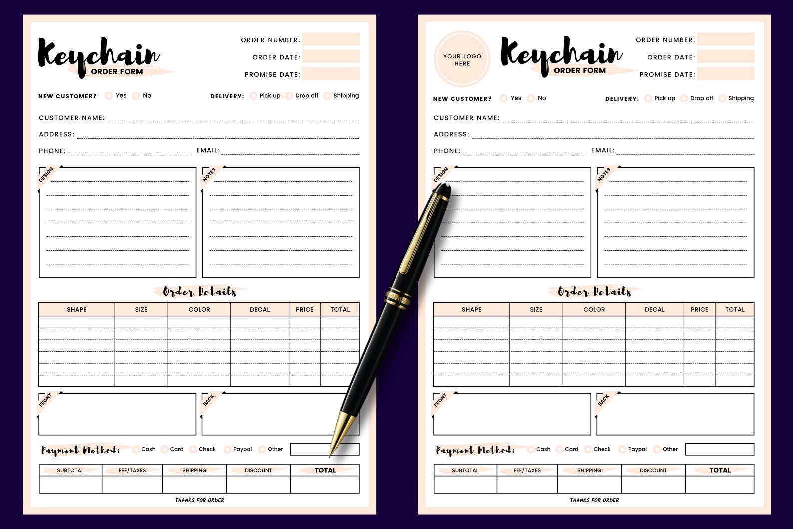 Keychain Order Form Template, Custom Order Form, Wholesale Order Form ...