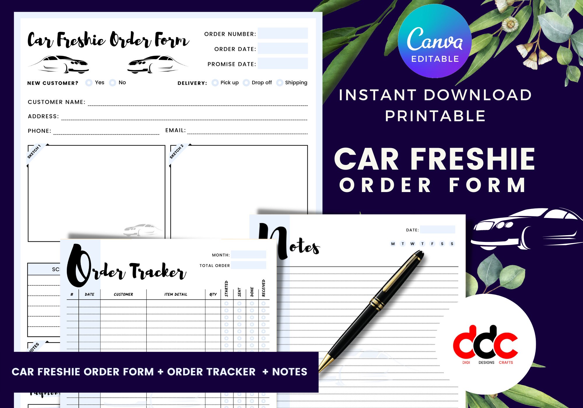 Car Freshie Order Form, Order Tracker, Daily Notes, Business Order Form ...