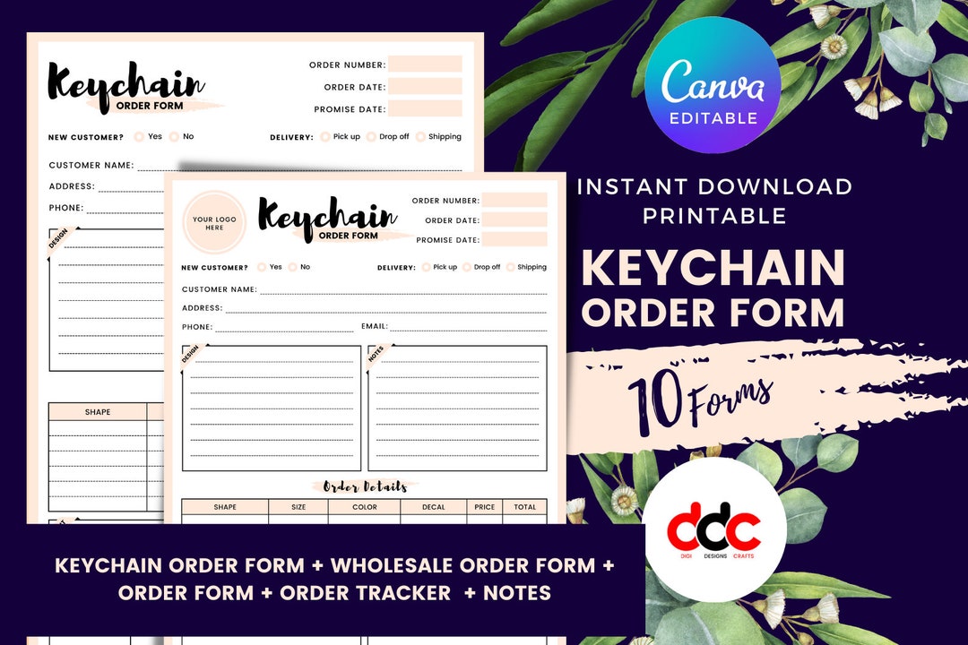 Keychain Order Form Template, Custom Order Form, Wholesale Order Form ...