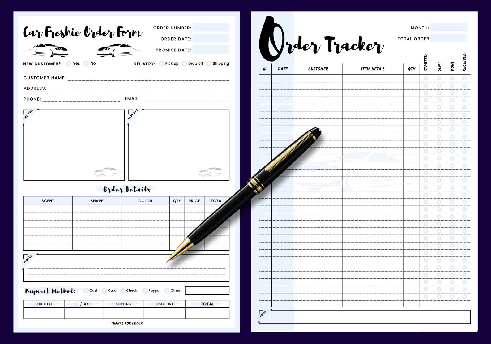 Car Freshie Order Form, Order Tracker, Daily Notes, Business Order Form ...