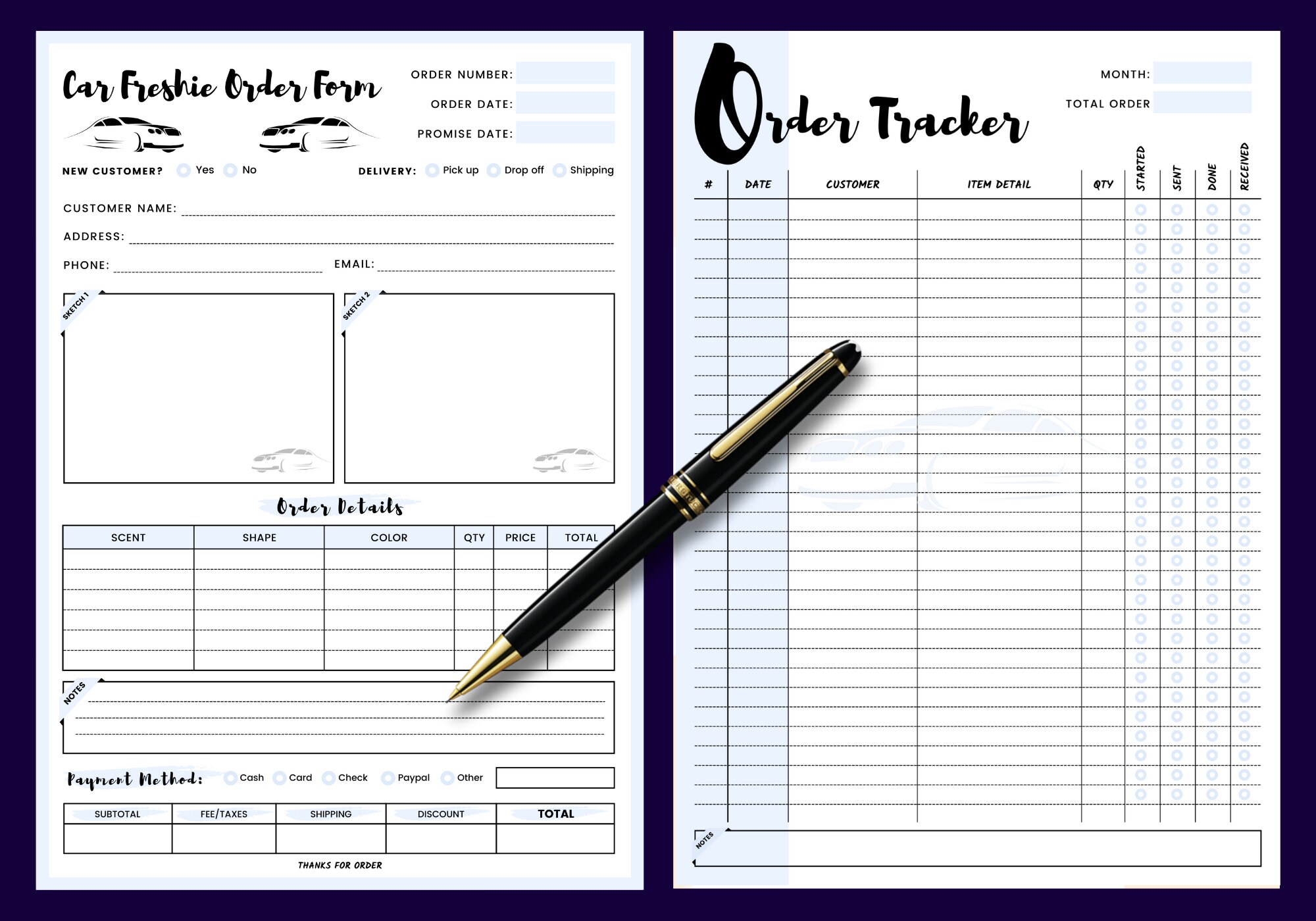 Car Freshie Order Form, Order Tracker, Daily Notes, Business Order Form ...
