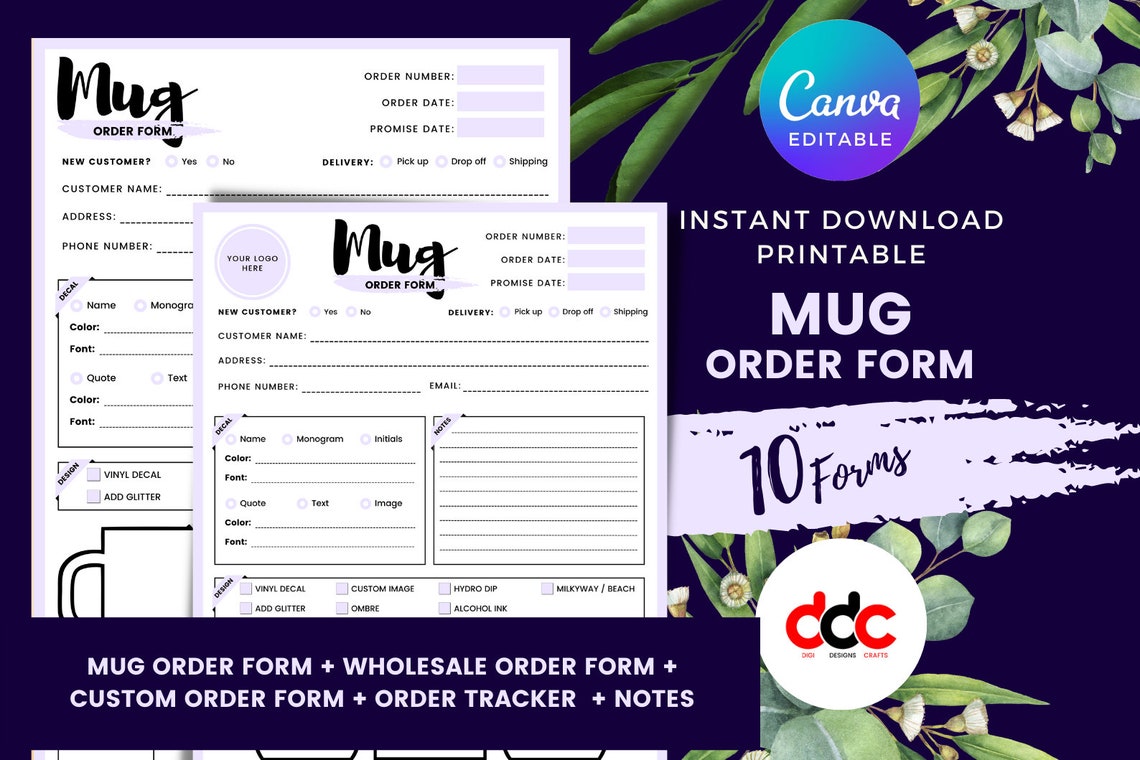 Mug Order Form Template Coffee Cup Order Form Wholesale - Etsy