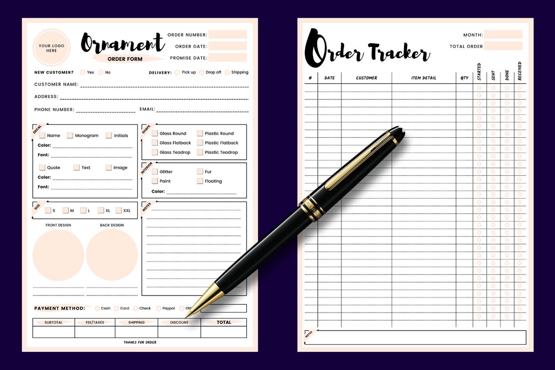 Ornament Order Form Template, Custom Order Form, Wholesale Order Form ...